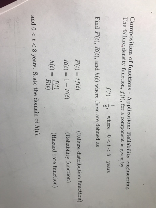 Solved The failure density function, f(t), for a component | Chegg.com