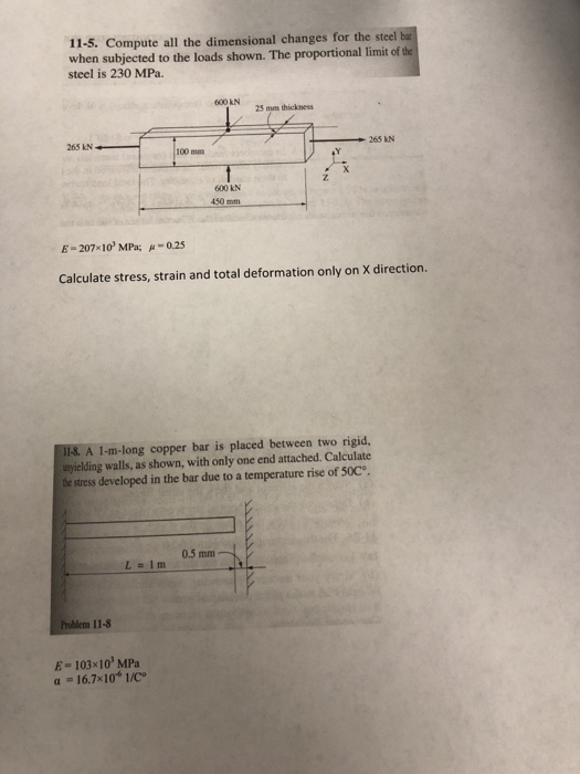 Solved 11-5. Compute all the dimensional changes for the | Chegg.com