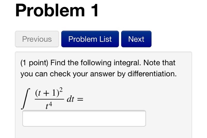 Solved Problem 1 Previous Problem List Next (1 point) Find | Chegg.com