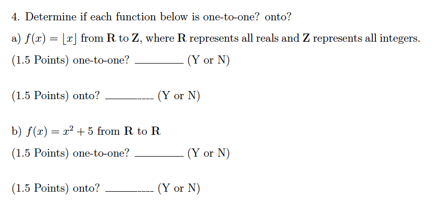 Solved 4. Determine if each function below is one-to-one? | Chegg.com