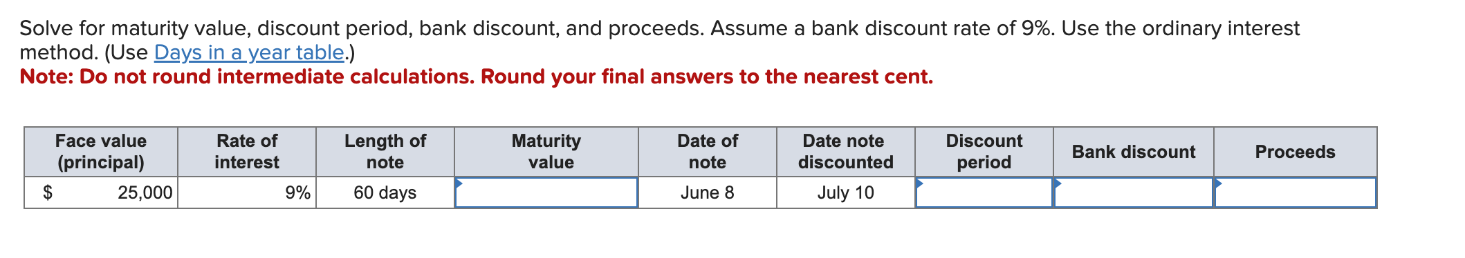 Solved Solve for maturity value, discount period, bank | Chegg.com