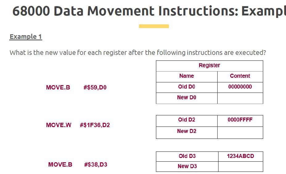 Solved helpExample 1What is the new value for each register | Chegg.com