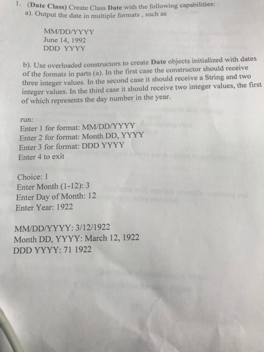 Solved Ate Class Create Class Date With The Following 9515
