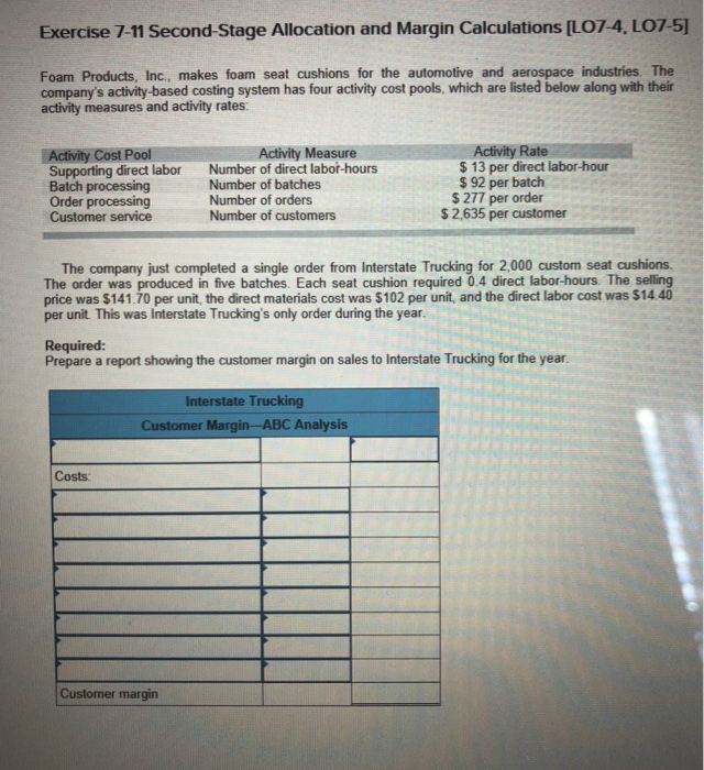 Solved Exercise 7-11 Second-Stage Allocation and Margin | Chegg.com