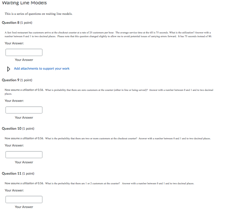 Solved Waiting Line Models This Is A Series Of Questions On Chegg