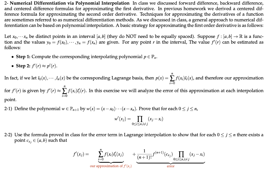 Solved 2- Numerical Differentiation via Polynomial | Chegg.com