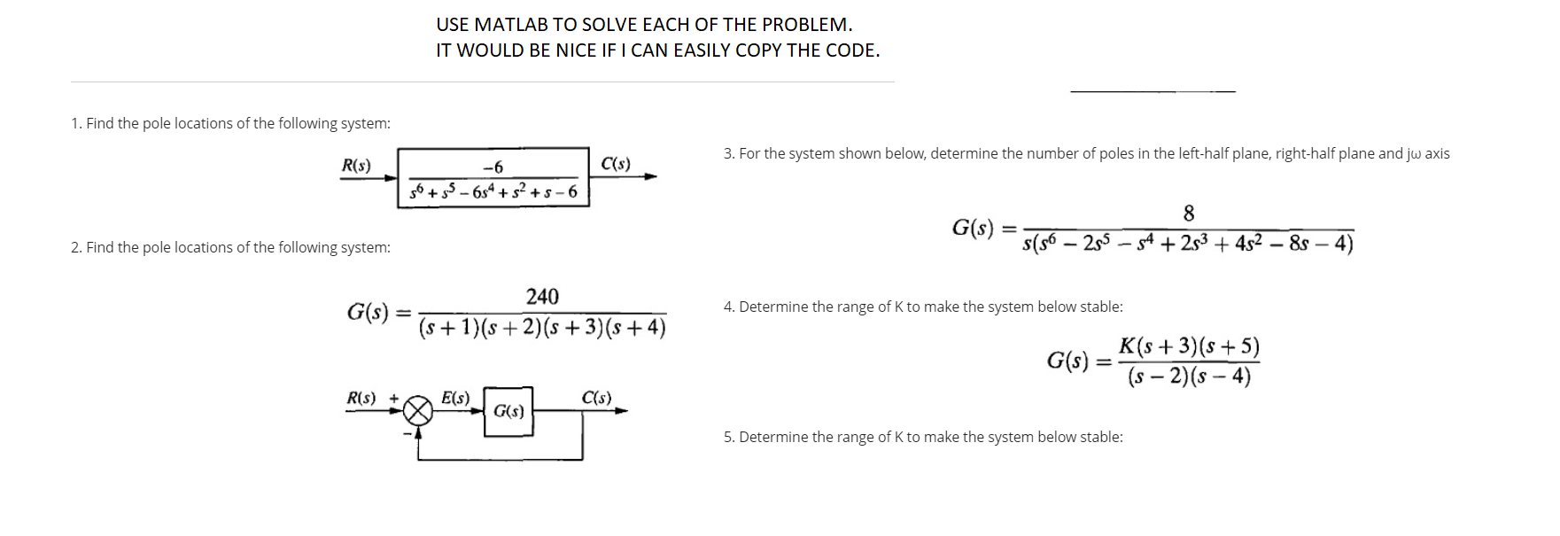 Solved USE MATLAB TO SOLVE EACH OF THE PROBLEM. IT WOULD BE | Chegg.com