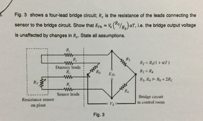 Solved Fig. 3 shows a four-lead bridge circuit; Re is the | Chegg.com