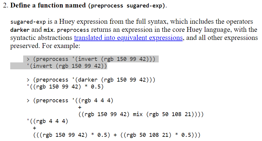 2. Define a function named (preprocess sugаred-exp). | Chegg.com