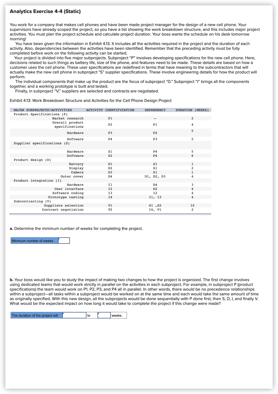 Solved Analytics Exercise 4-4 (Static) You work for a | Chegg.com