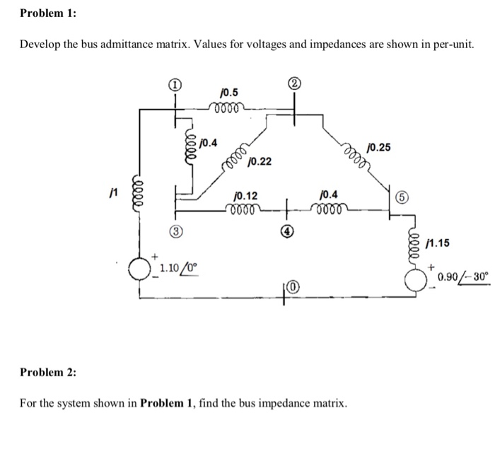Solved Problem 1: Develop the bus admittance matrix. values | Chegg.com