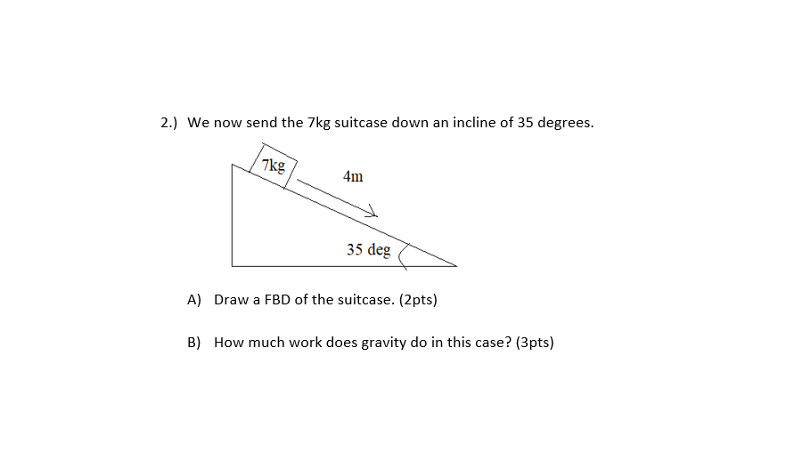 Solved 2.) We now send the 7kg suitcase down an incline of | Chegg.com