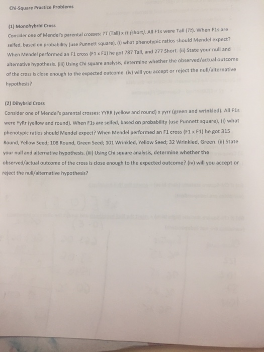 Solved Chi-Square Practice Problems (1) Monohybrid Cross | Chegg.com