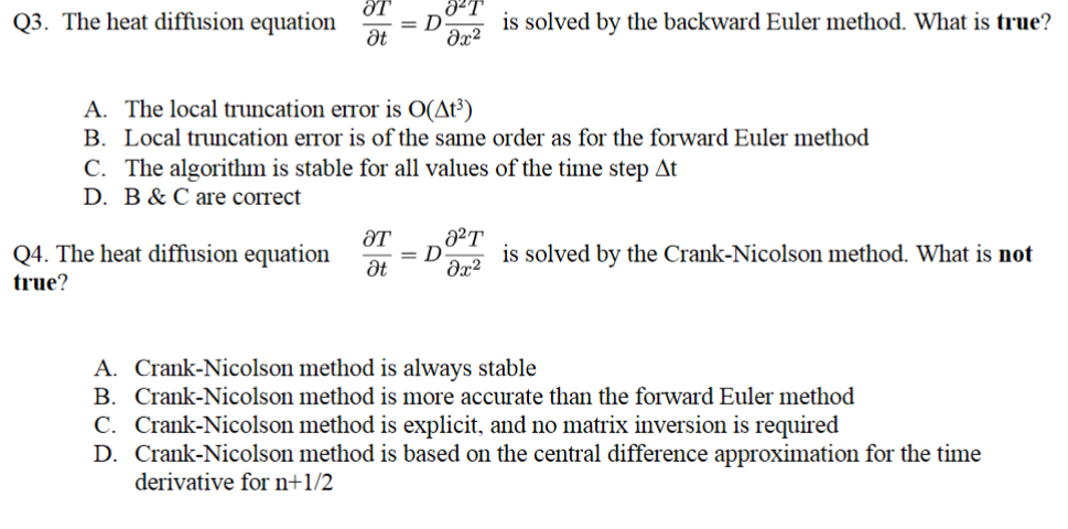 Solved Q3. The heat diffusion equation =D a.x2 is solved by | Chegg.com
