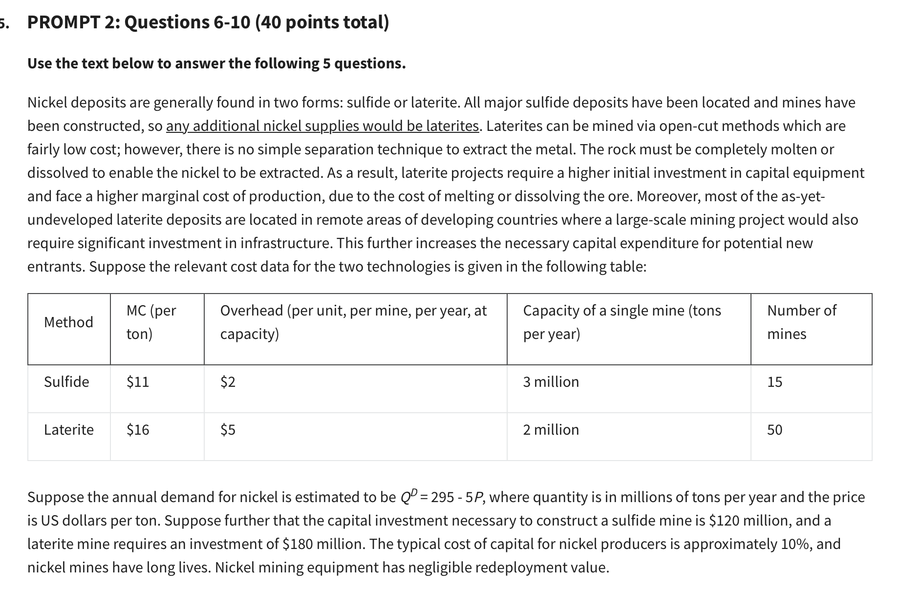 Solved PROMPT 2: Questions 6-10 (40 points total) Use the | Chegg.com
