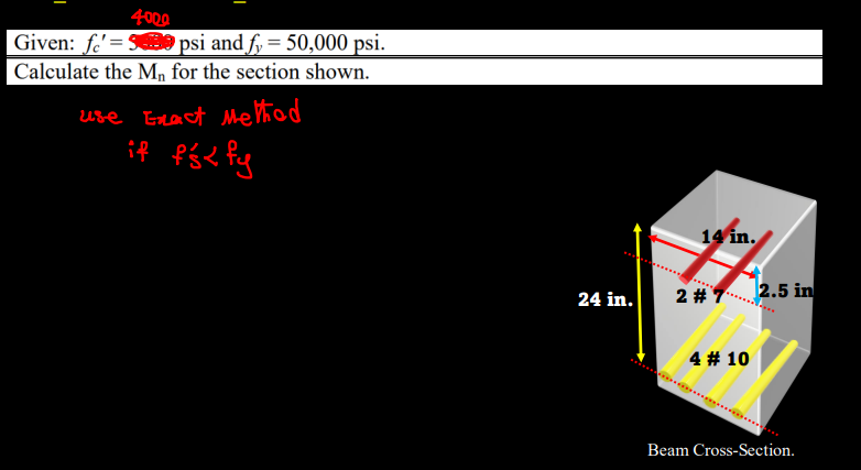 Solved Given: fc′=5⋯ psi and fy=50,000 psi. Calculate the Mn | Chegg.com