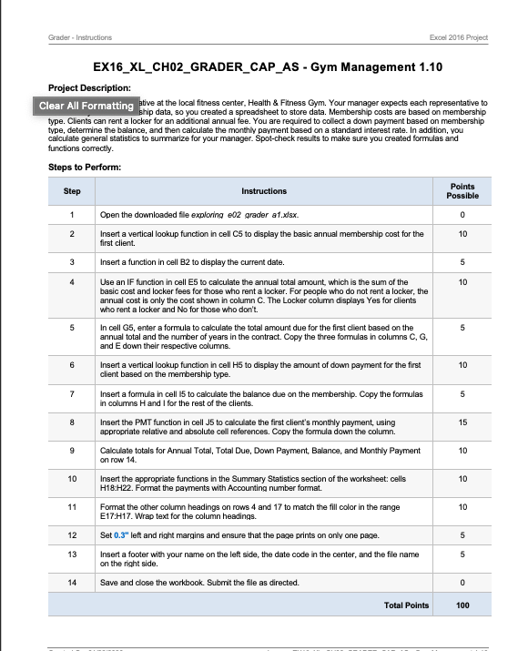 Solved Grader - Instructions Excel 2016 Project 1 0 | Chegg.com
