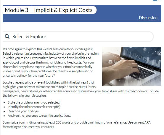 Solved Module 3 Implicit & Explicit Costs Discussion O | Chegg.com