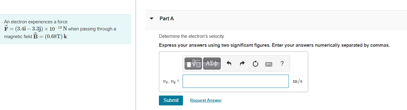 Solved Part A An electron experiences a force F= (3.4i – | Chegg.com
