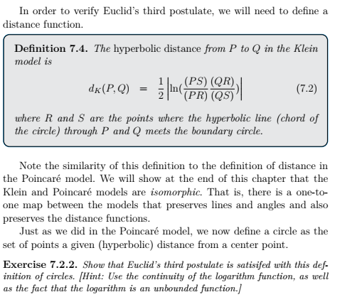Solved In order to verify Euclid's third postulate, we will | Chegg.com