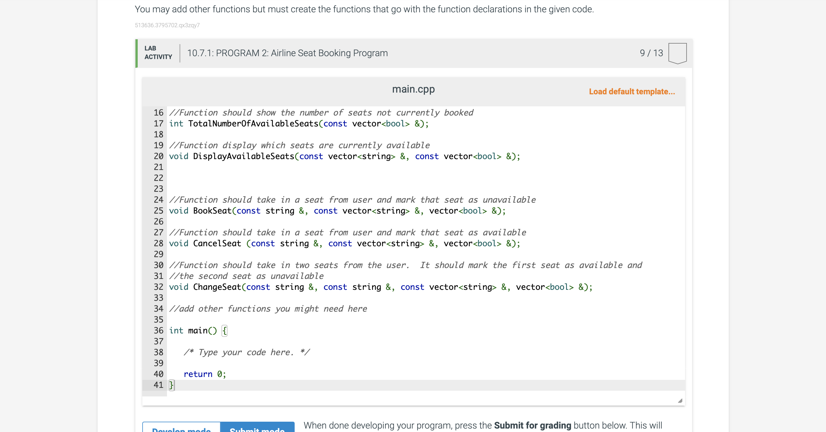 Solved 10.7 PROGRAM 2: Airline Seat Booking Program Part 1: | Chegg.com