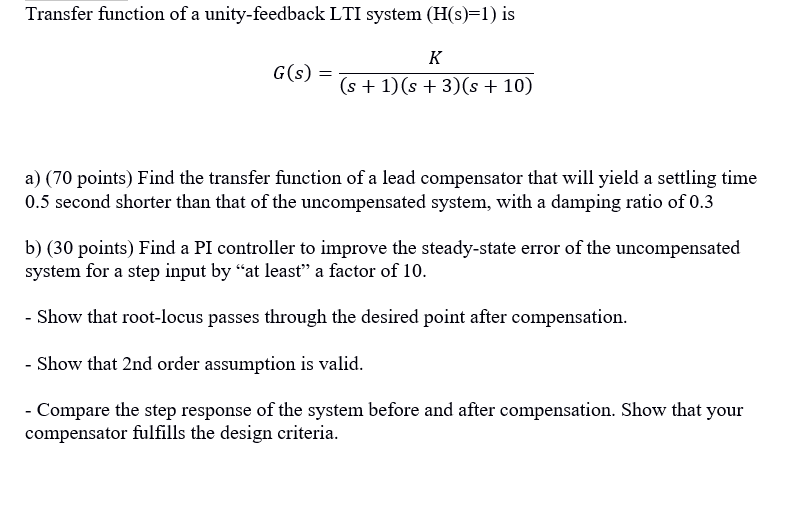 Solved Transfer function of a unity-feedback LTI system | Chegg.com
