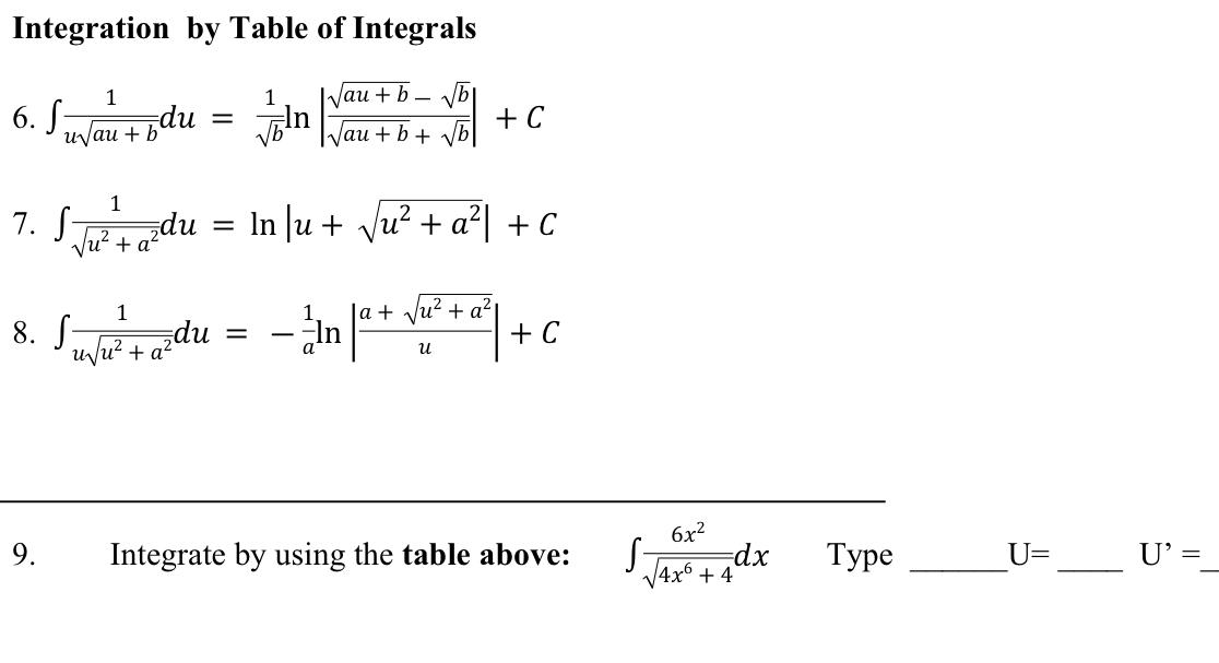 Solved Integration by Table of Integrals 6. | Chegg.com