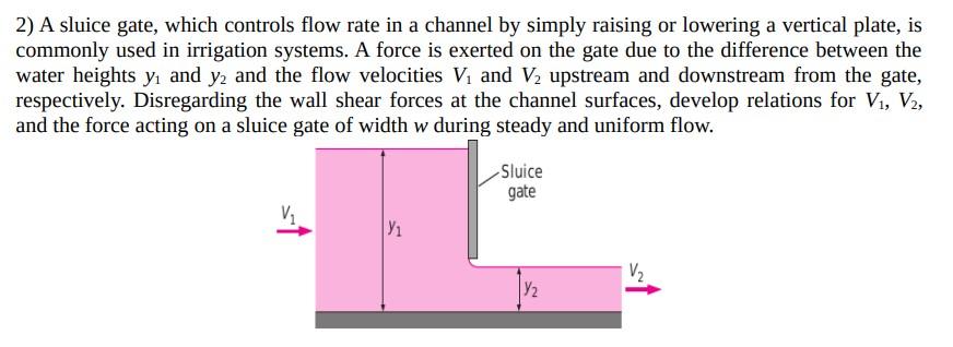 Solved 2) A sluice gate, which controls flow rate in a | Chegg.com