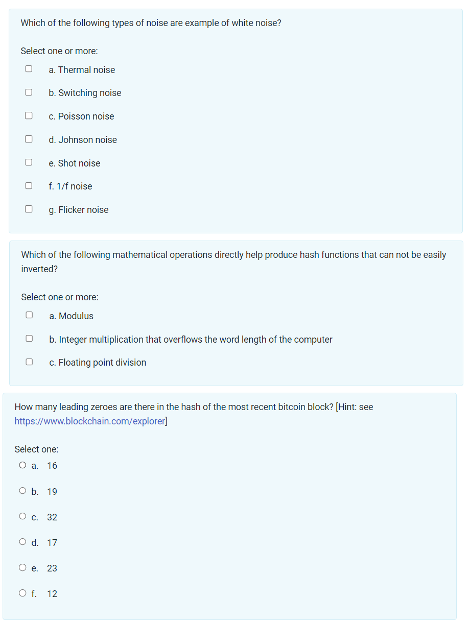 Solved Which of the following types of noise are example of | Chegg.com