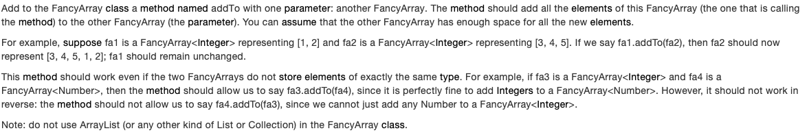 Solved Add to the FancyArray class a method named addFrom | Chegg.com