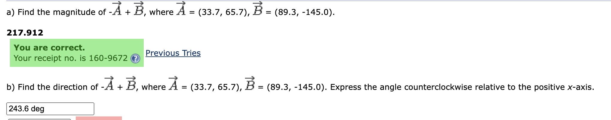 Solved a) ﻿Find the magnitude of -vec(A)+vec(B), ﻿where | Chegg.com