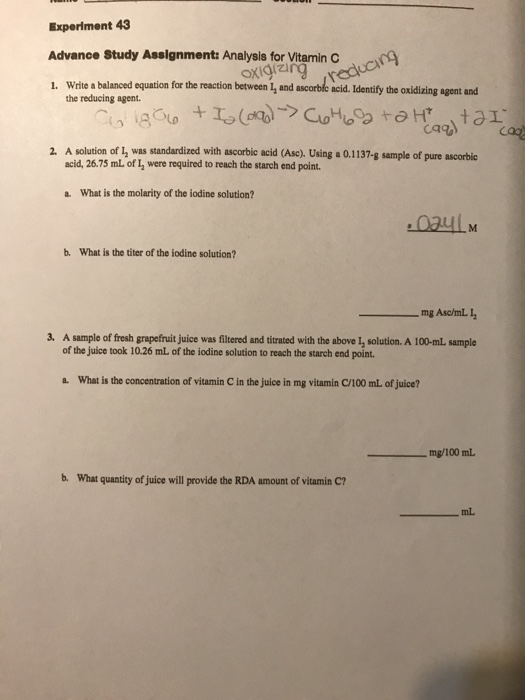Solved Experiment 43 Advance Study Assignment: Analysis for | Chegg.com