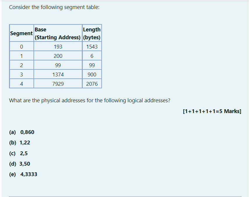 Solved Consider the following segment table: Base Length | Chegg.com
