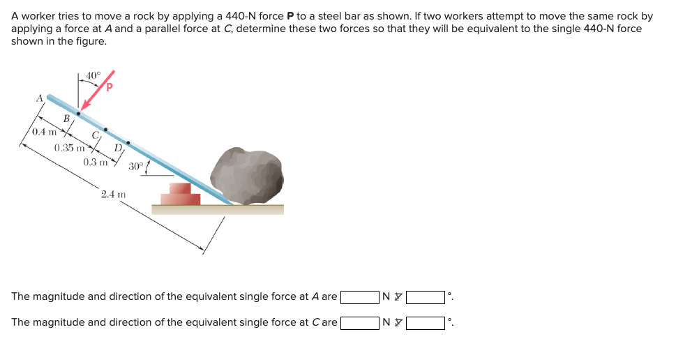 Solved A worker tries to move a rock by applying a 440-N | Chegg.com