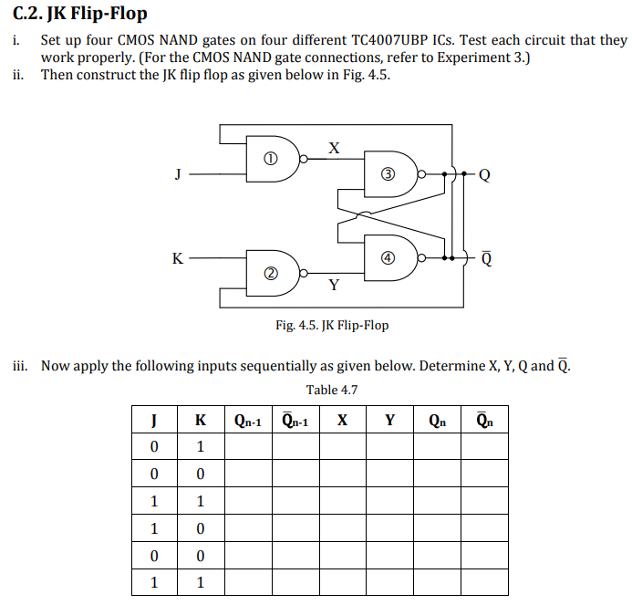 Solved C.2. JK Flip-Flop i. Set up four CMOS NAND gates on | Chegg.com