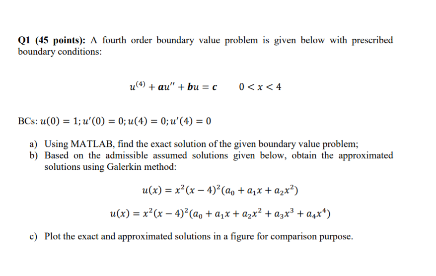 Q1 (45 points): A fourth order boundary value problem | Chegg.com