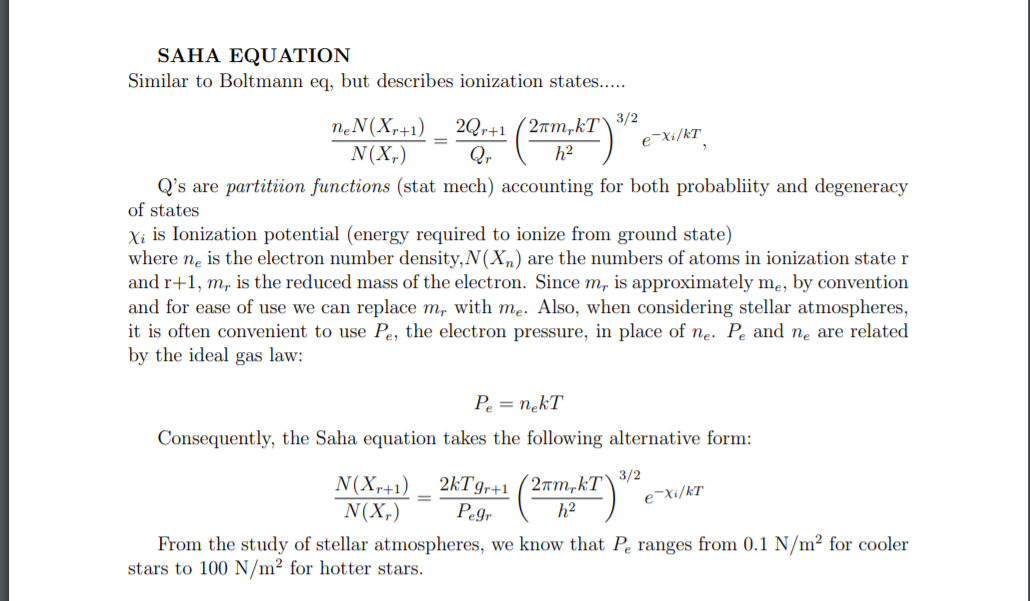 e Xi/kT SAHA EQUATION Similar to Boltmann eq, but | Chegg.com