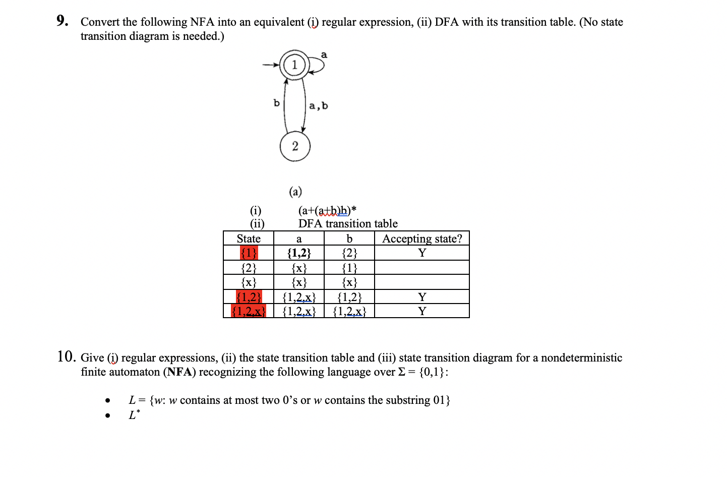 9. Convert the following NFA into an equivalent (i) | Chegg.com