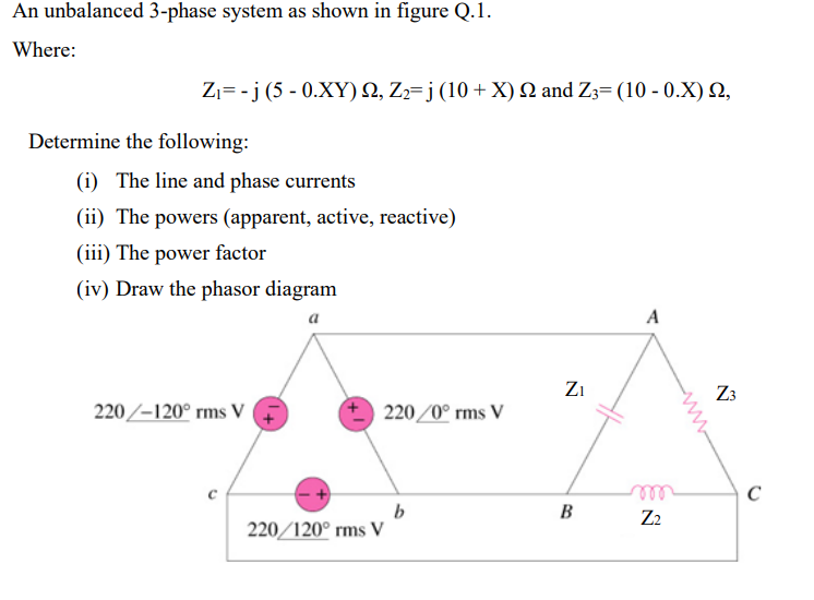An unbalanced 3-phase system as shown in figure Q.1. | Chegg.com