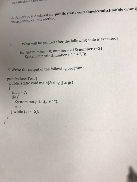 Solved calculation in the maT 3. A method is declared as: | Chegg.com