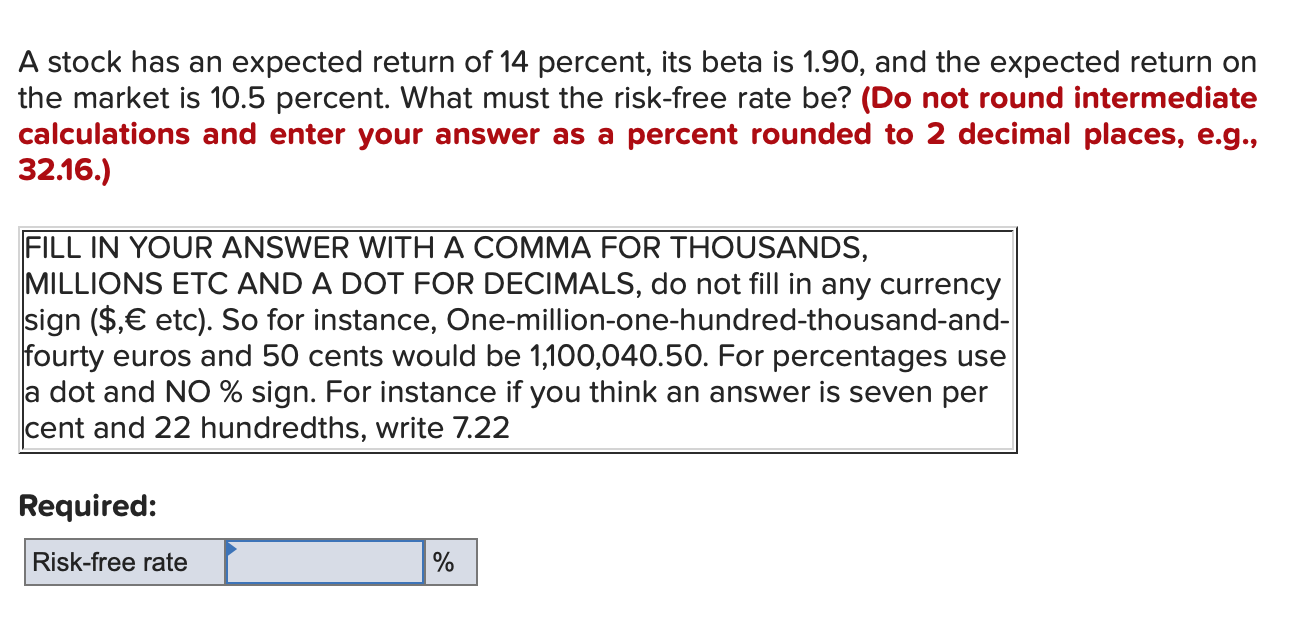 Solved A stock has an expected return of 14 percent, its | Chegg.com