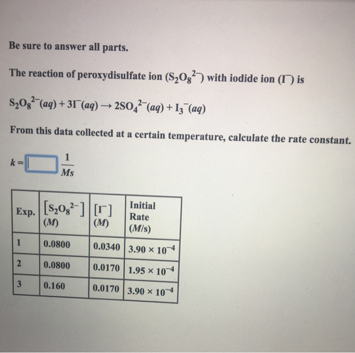 Solved Be sure to answer all parts. The reaction 2.A → B is | Chegg.com