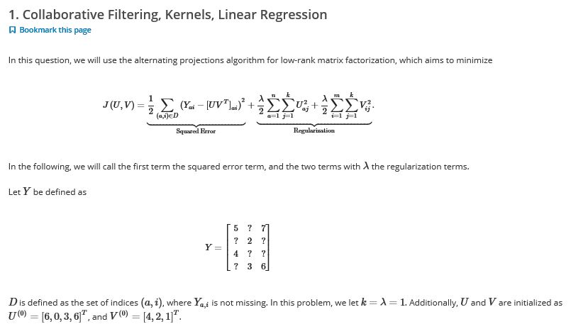 Solved 1. Collaborative Filtering, Kernels, Linear | Chegg.com