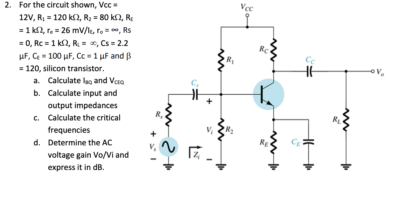 Solved For the circuit shown, Vcc | Chegg.com