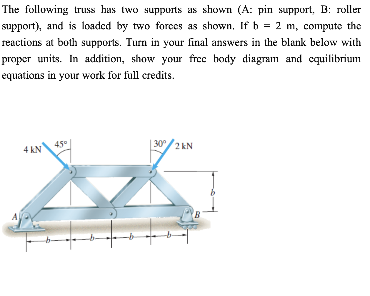 Solved = The following truss has two supports as shown (A: | Chegg.com
