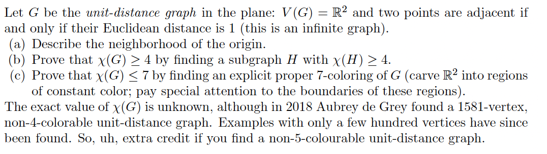 Solved Let G be the unit-distance graph in the plane: V(G) = | Chegg.com