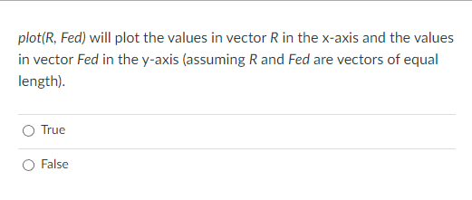 Solved plot(R, Fed) will plot the values in vector R in the | Chegg.com