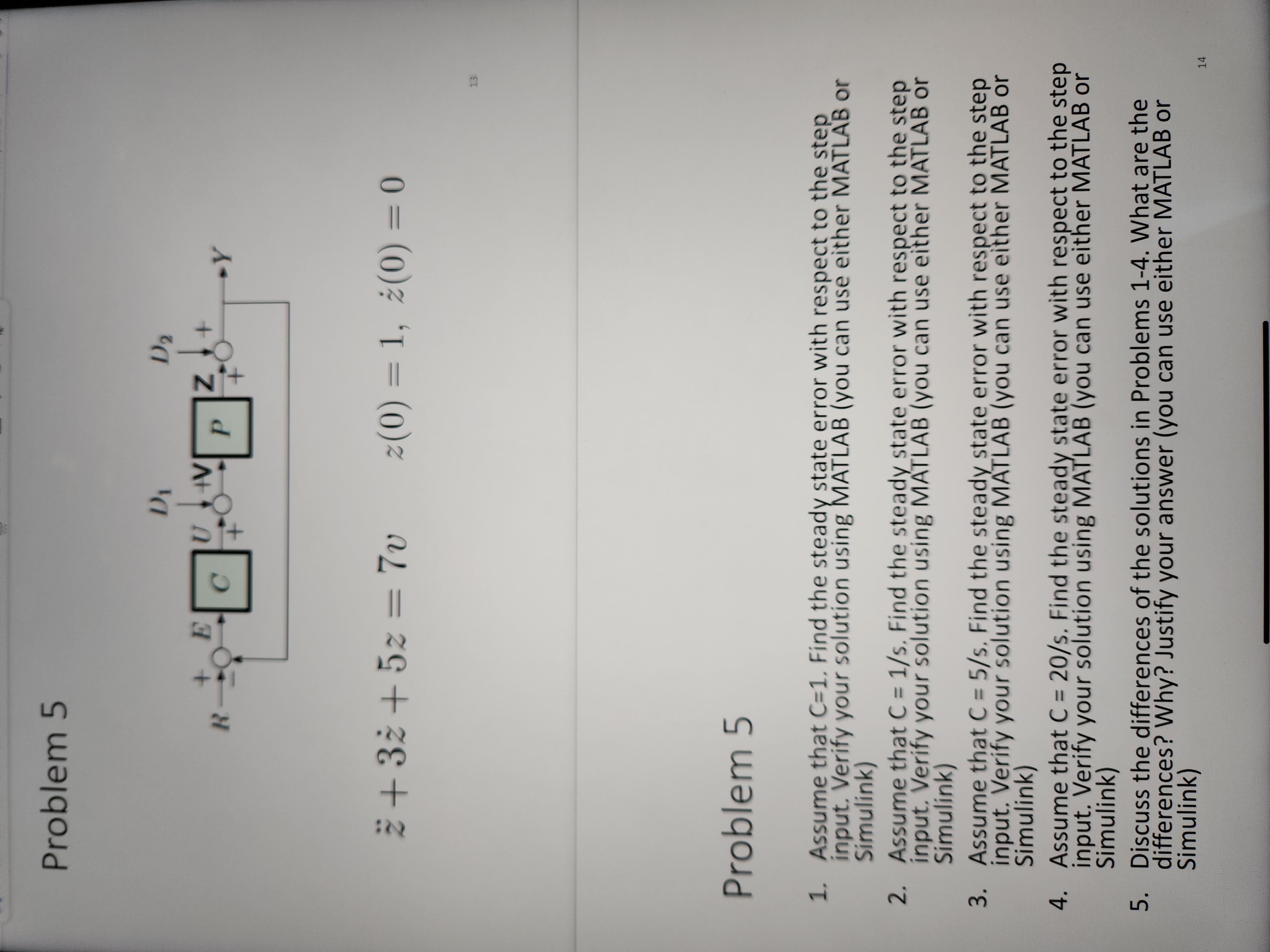 Solved Problem 5 z¨+3z˙+5z=7vz(0)=1,z˙(0)=0 13 Problem 5 1. | Chegg.com