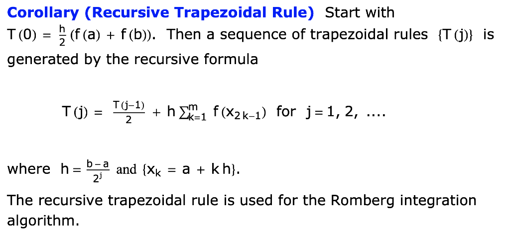 Solved Corollary (Recursive Trapezoidal Rule) Start with | Chegg.com