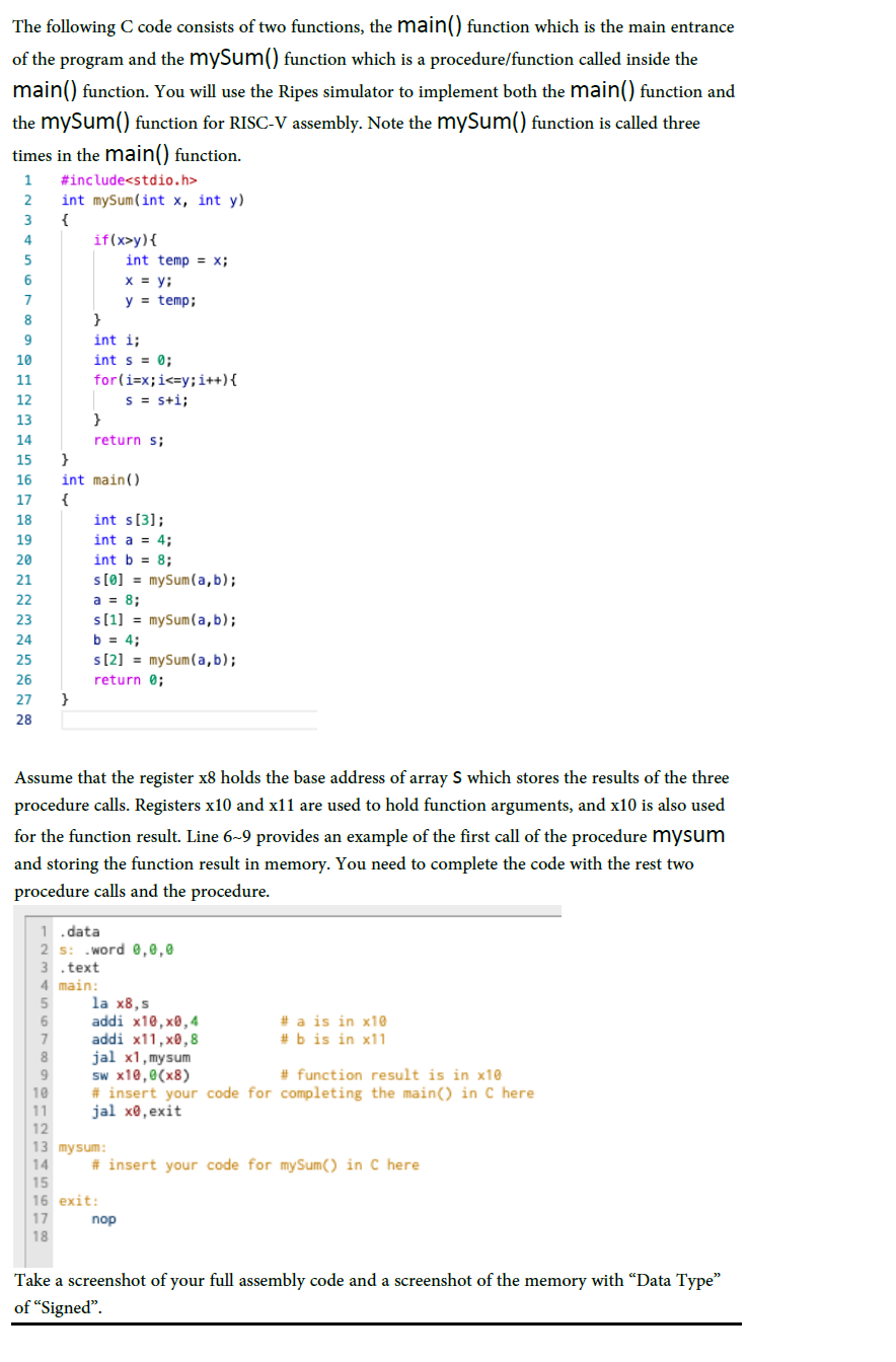 Solved The following C code consists of two functions, the | Chegg.com